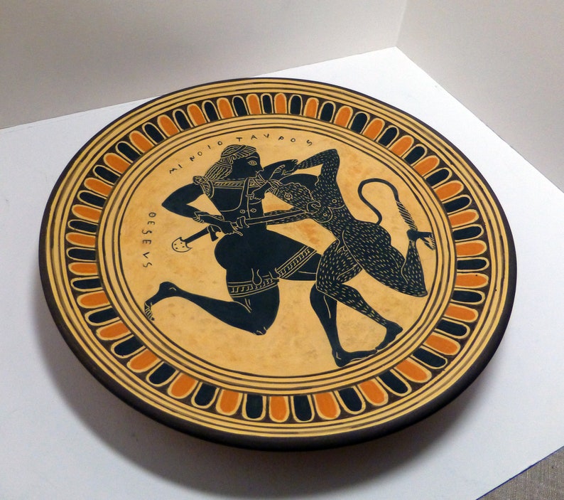 Ceramic Plate With Theseus Slaying the Minotaur Hand Painted - Etsy