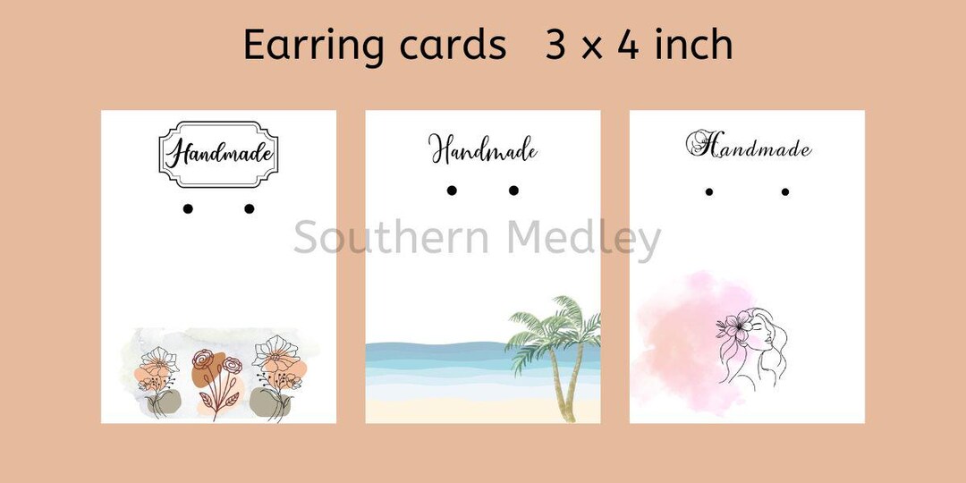 Earring Card Set of Three. 3 X 4 Inch Cards. Instand Download. Handmade ...