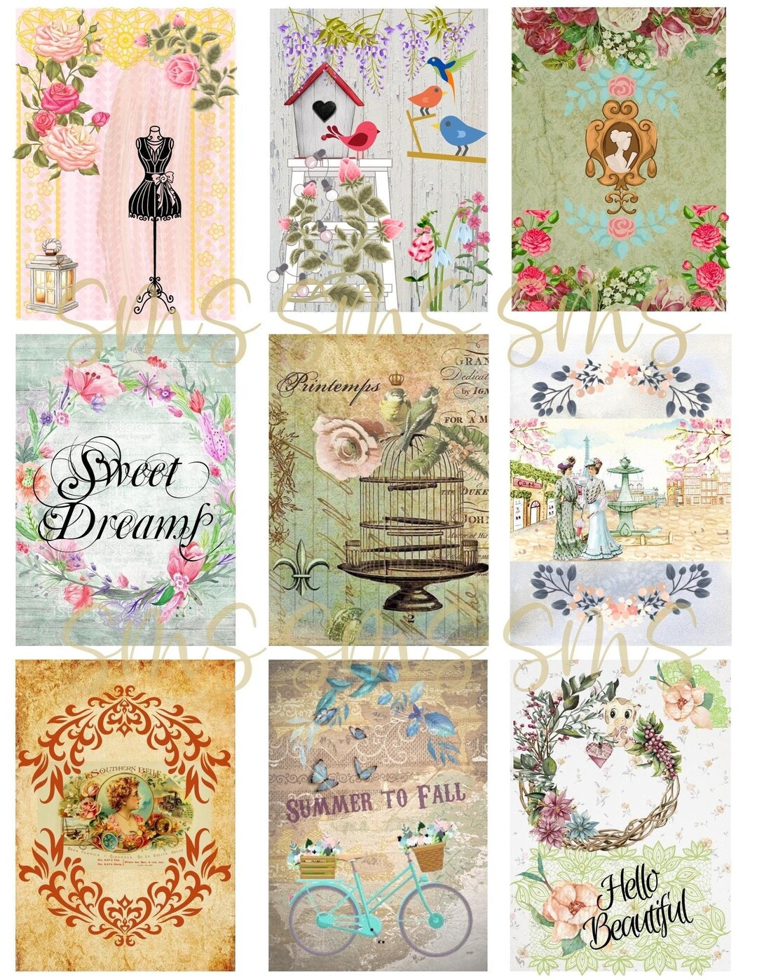 Shabby Chic Collage Images, Digital Download, Vintage Scrapbook Collage ...