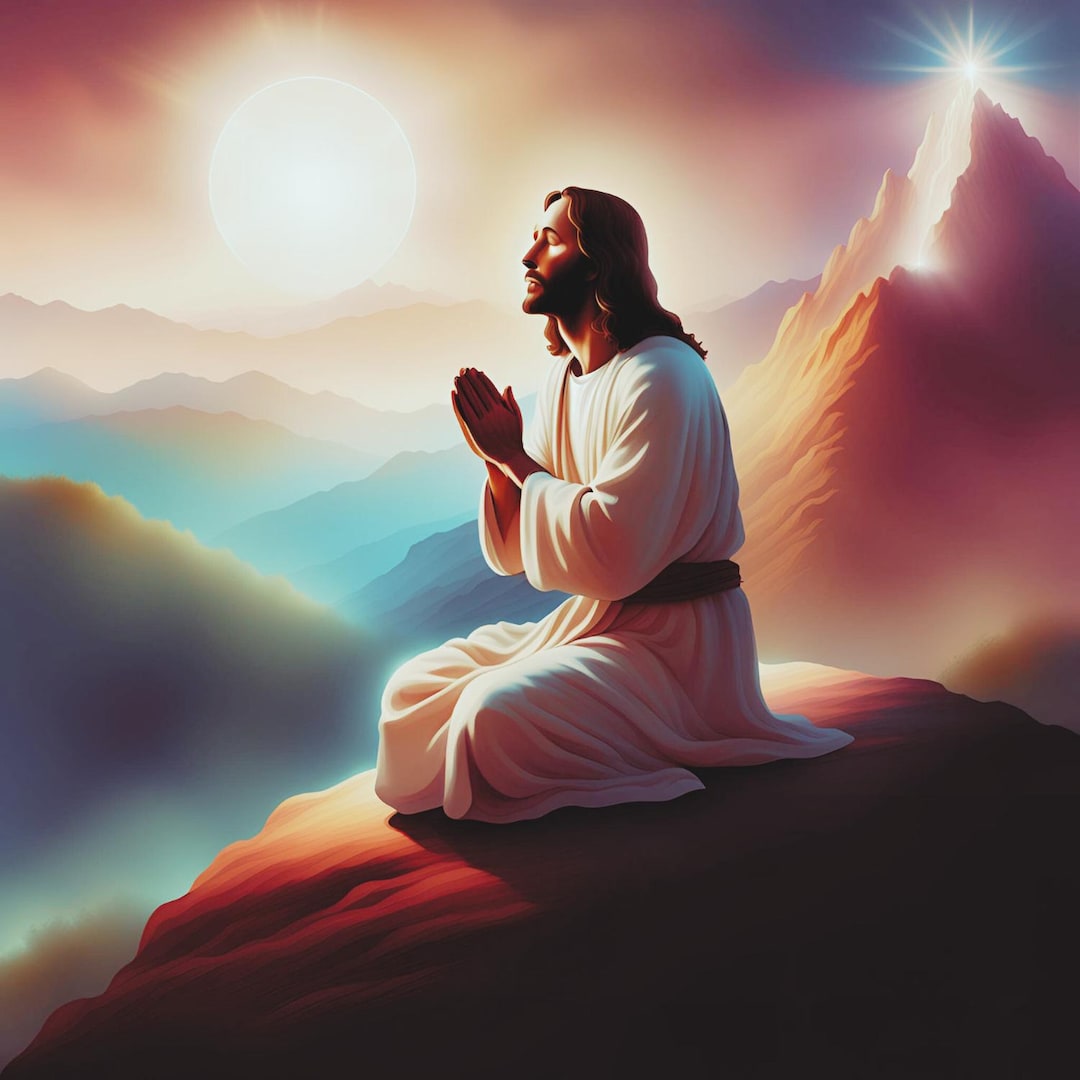 Jesus Praying on Mountain Print: Vivid Religious Home Decor (digital ...