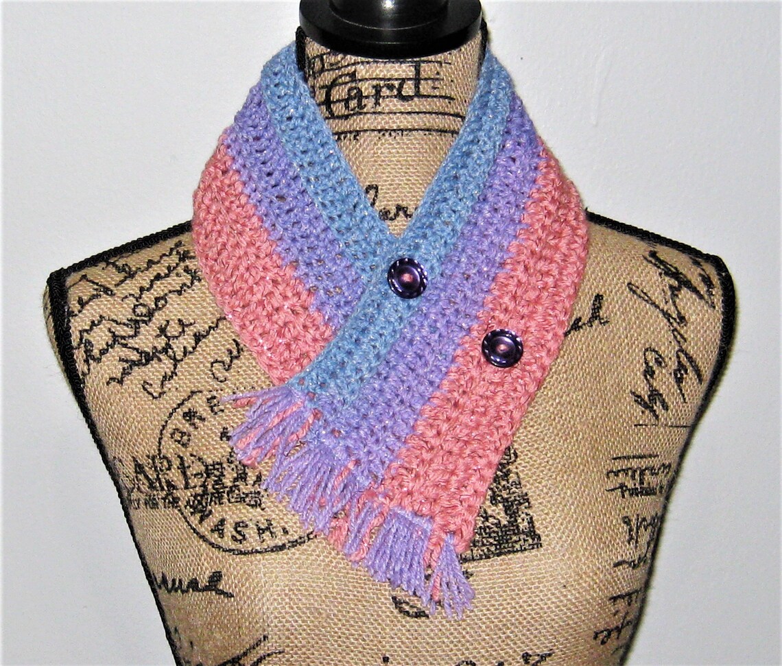 Girls Fringe Crochet Button Scarf/pink Blue Scarfs for Girls - Etsy