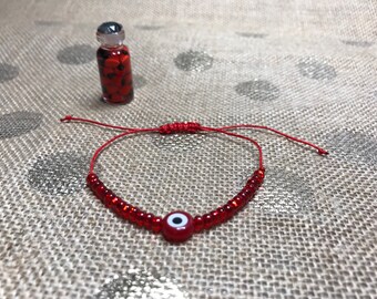White & Red Evil Eye Protection Bracelet-azabache - Etsy