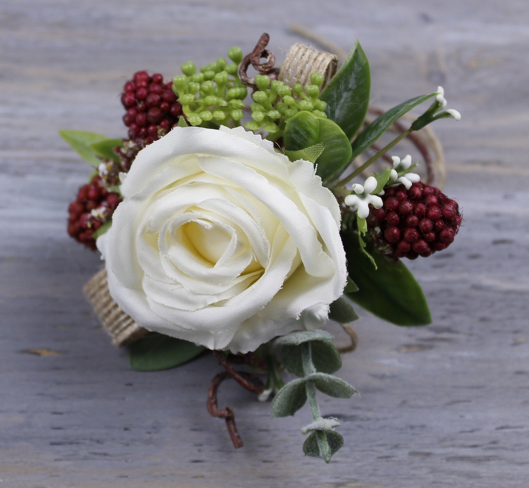 Rustic Corsage Mothers Corsage Ivory Corsage Winter Corsage Wedding ...