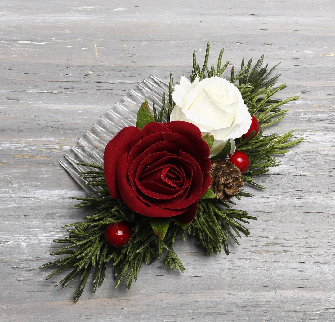 Winter Hair Comb Red Hair Comb Bridal Hairpiece Christmas Bridal Hair ...