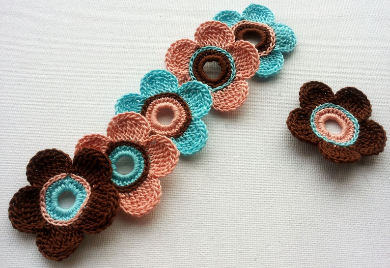 6PCS Crochet Flowers Applique, Crochet Embellishments, Crochet Motif ...