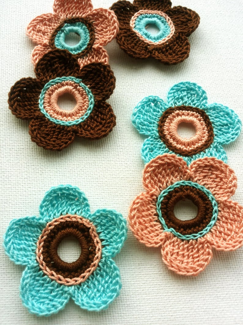 6PCS Crochet Flowers Applique, Crochet Embellishments, Crochet Motif ...