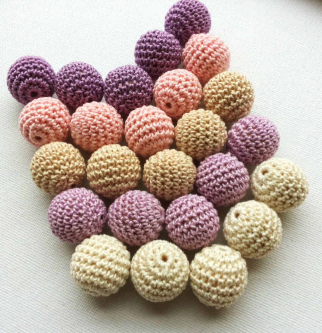 Organic Crochet Beads 25PCS Natural Eco-friendly Round Crocheted Bead ...