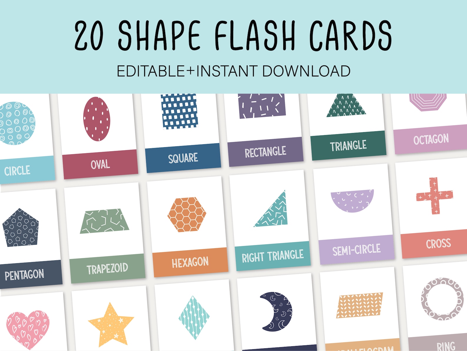 Shape Flashcards Printable | Modern Pattern Shape Flash Cards ...