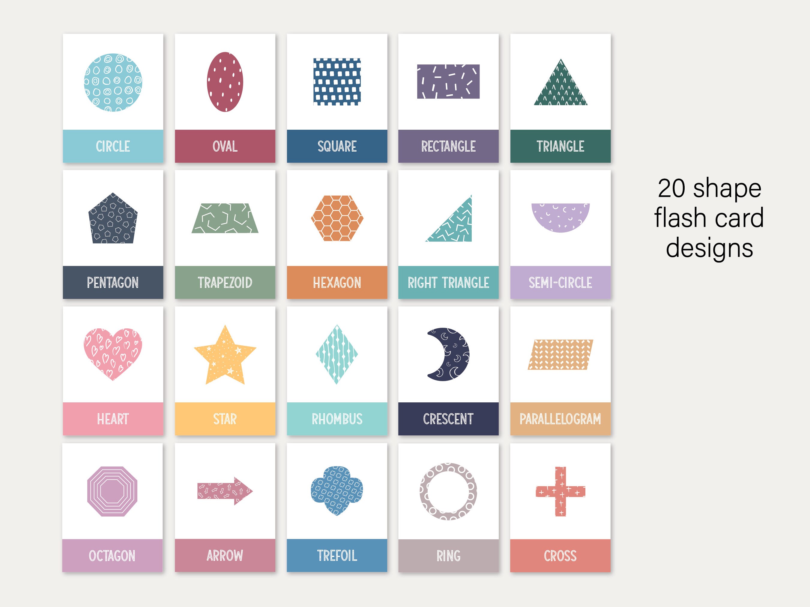 Shape Flashcards Printable | Modern Pattern Shape Flash Cards ...