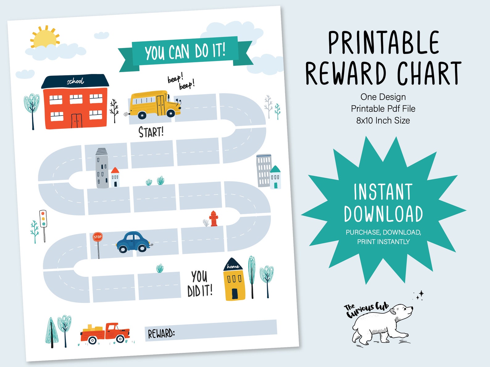 Printable Car Reward Chart | Car Behavior Chart | Daily Chore Chart ...