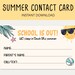 Printable Summer Contact Card, End of School Cards for Kids, Play Date ...