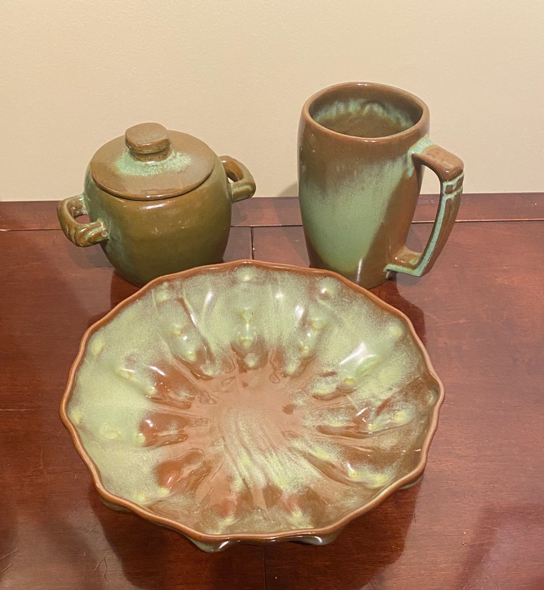 Vintage Frankoma Prairie Green and Brown (4 Pcs): Mug (5M), Knobby ...
