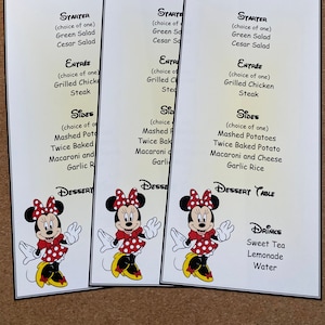 Minnie Mouse Theme Menu - **customizable** - Sold in Lots of 10 ...