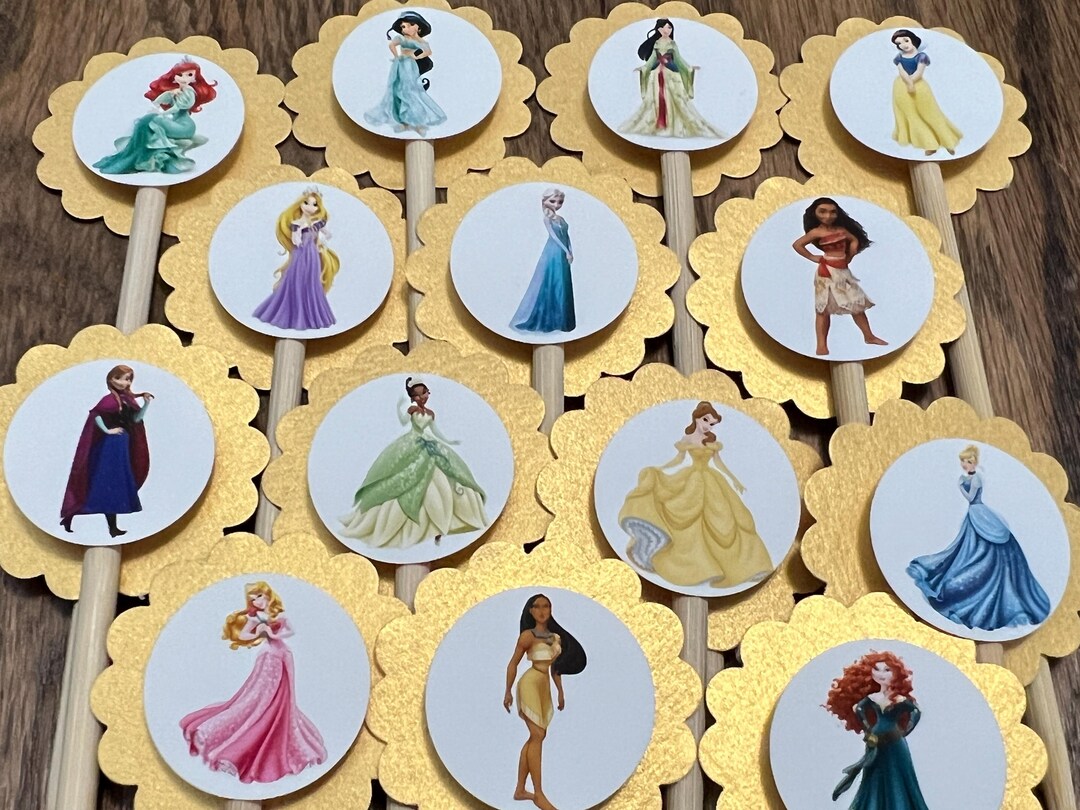 Disney Princess Theme - Cupcake Topper Set of 14 - Cinderella, Belle ...