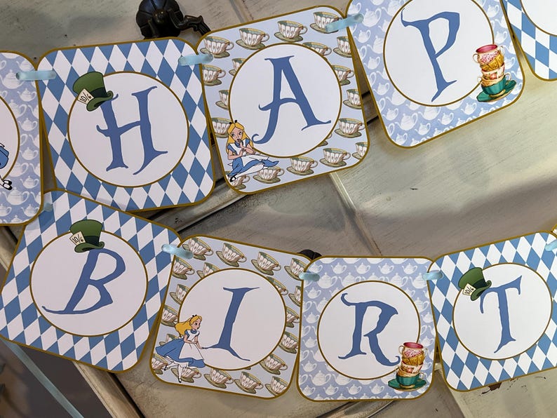 Alice in Wonderland Themed - Happy Birthday Banner - Customizeable ...