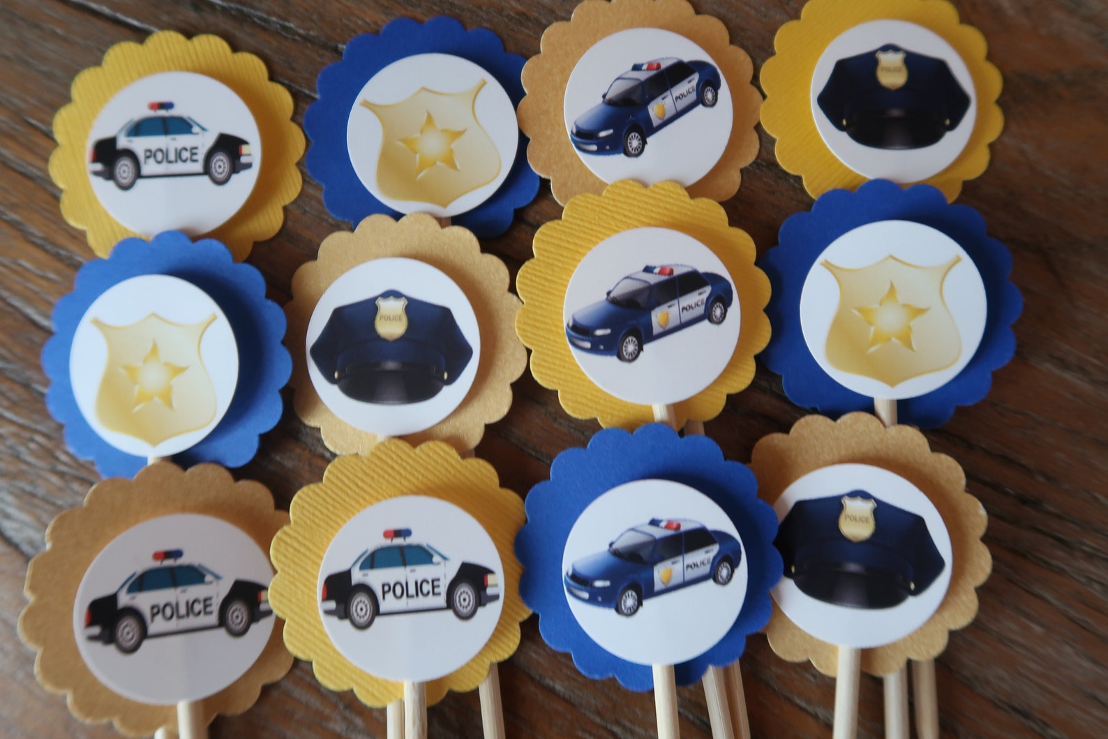 Police Themed Cupcake Toppers Set of 12 blue Yellow and | Etsy
