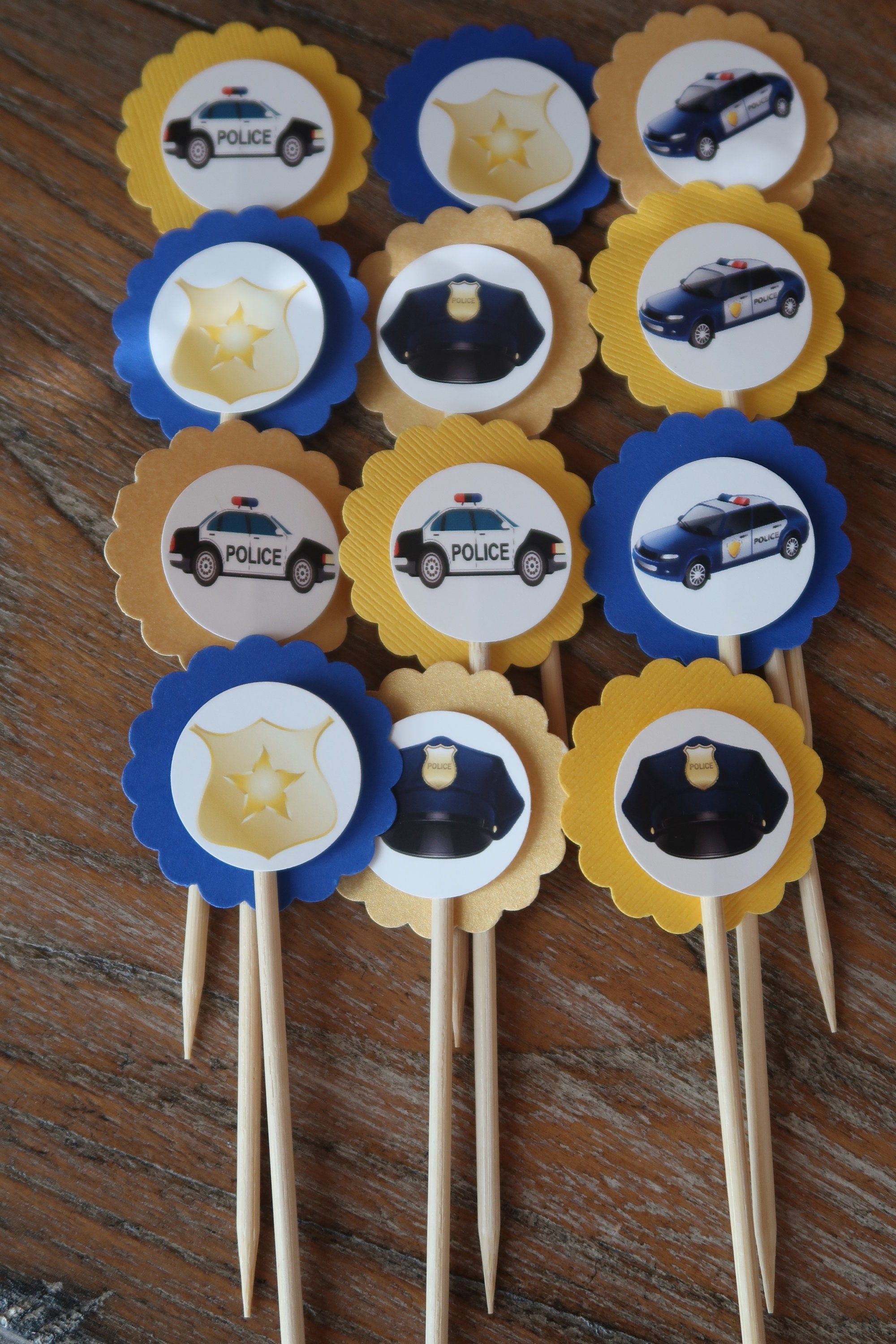 Police Themed Cupcake Toppers Set of 12 Blue Yellow and | Etsy