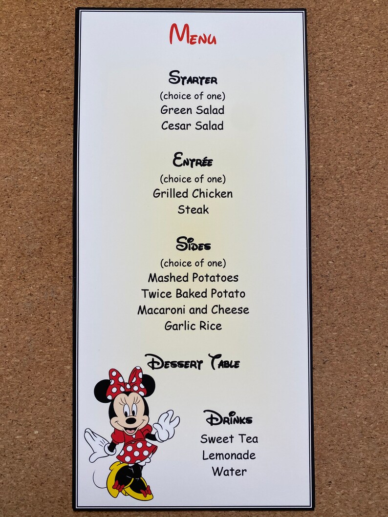 Minnie Mouse Theme Menu customizable Sold in Lots of | Etsy