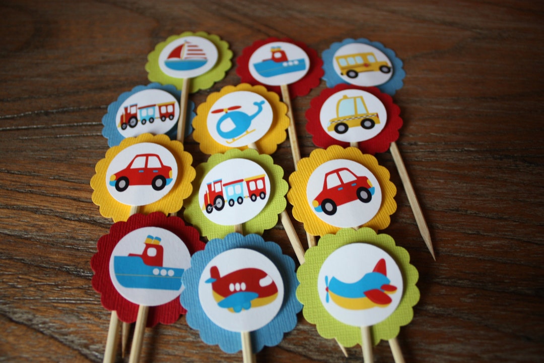 Transportation / Vehicle Themed Cupcake Toppers (cars, Trains, Planes ...