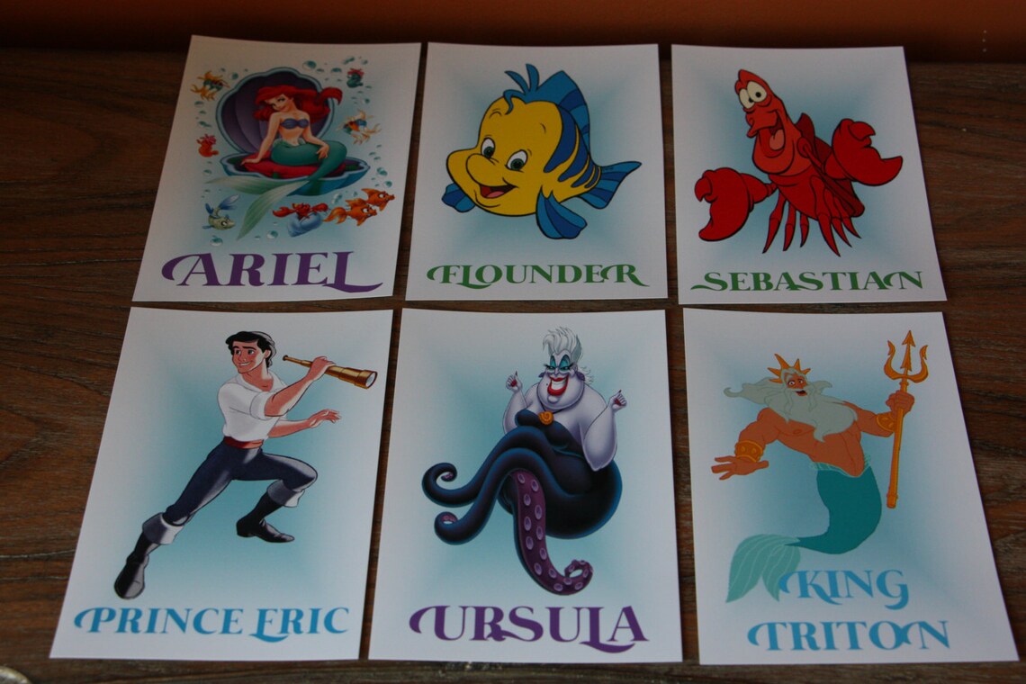 Little Mermaid Table Character Cards **ariel, Flounder, Sebastian ...