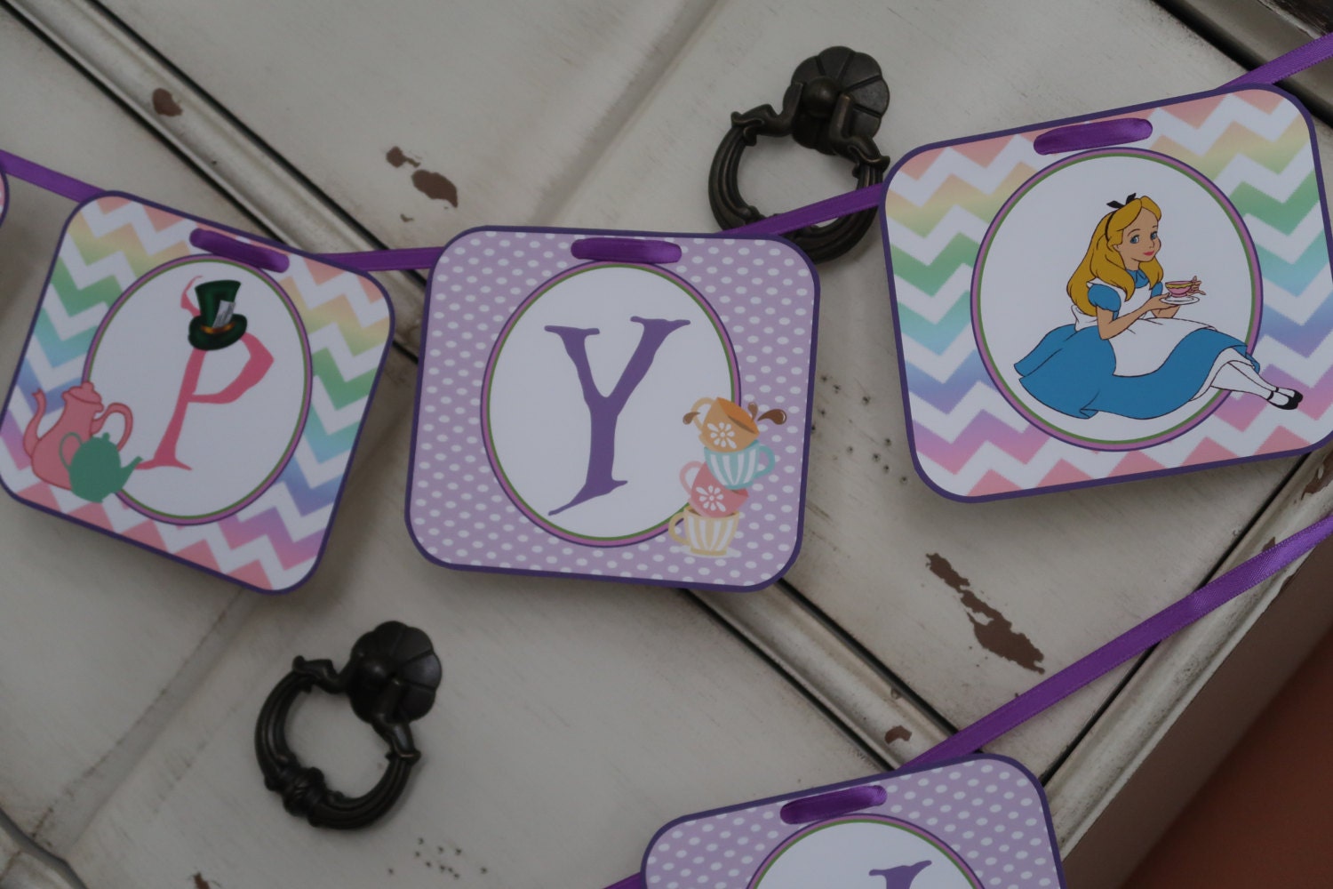 Alice in Wonderland Themed - Happy Birthday Banner - Customizeable ...