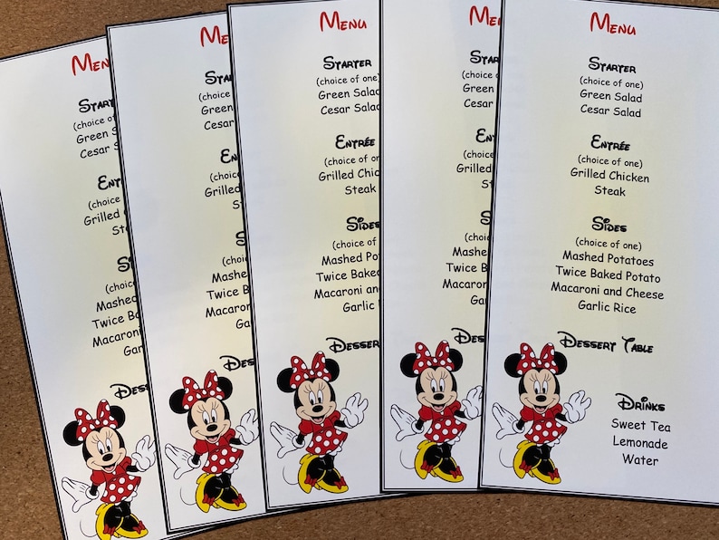Minnie Mouse Theme Menu customizable Sold in Lots of | Etsy