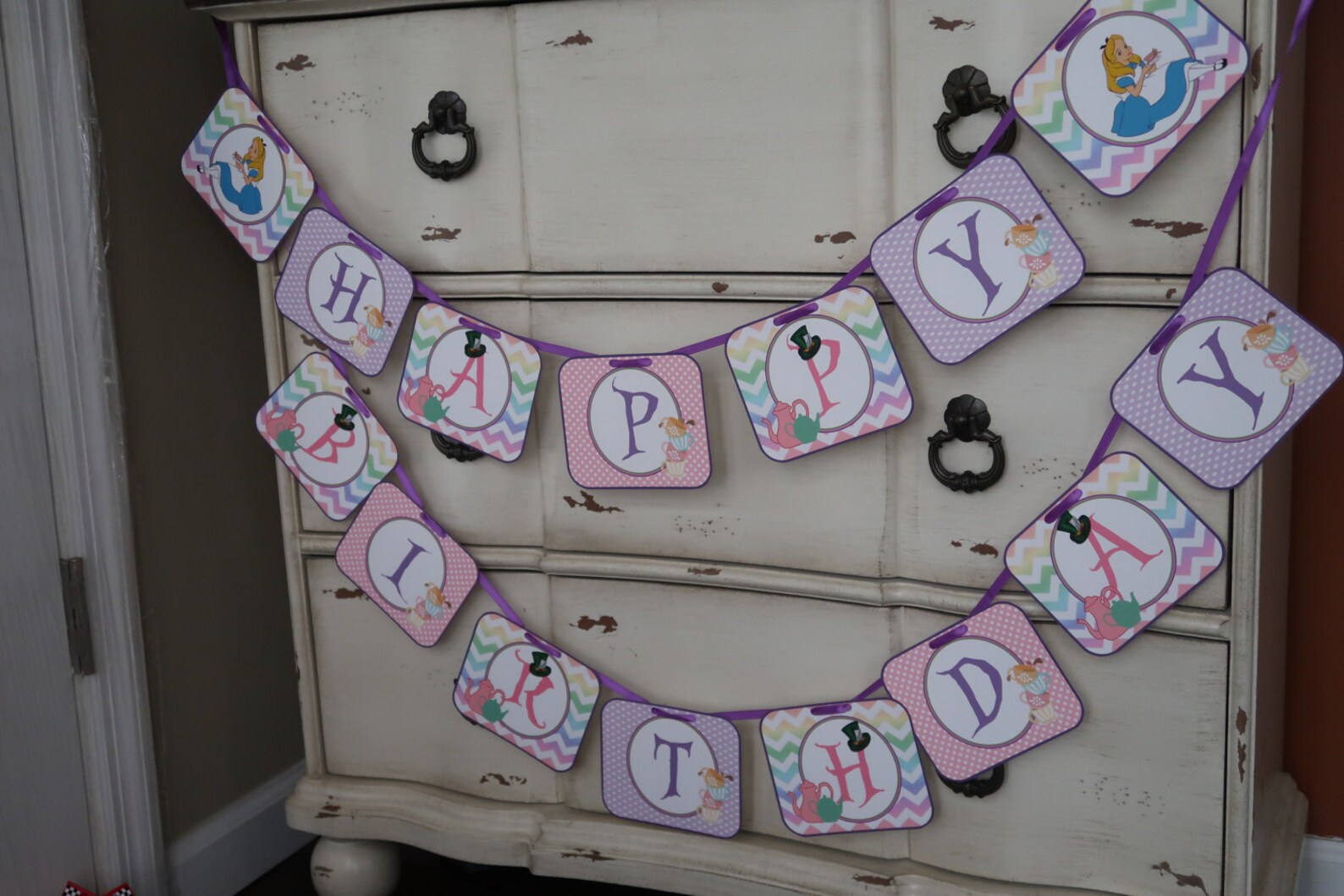 Alice in Wonderland Themed - Happy Birthday Banner - Customizeable ...