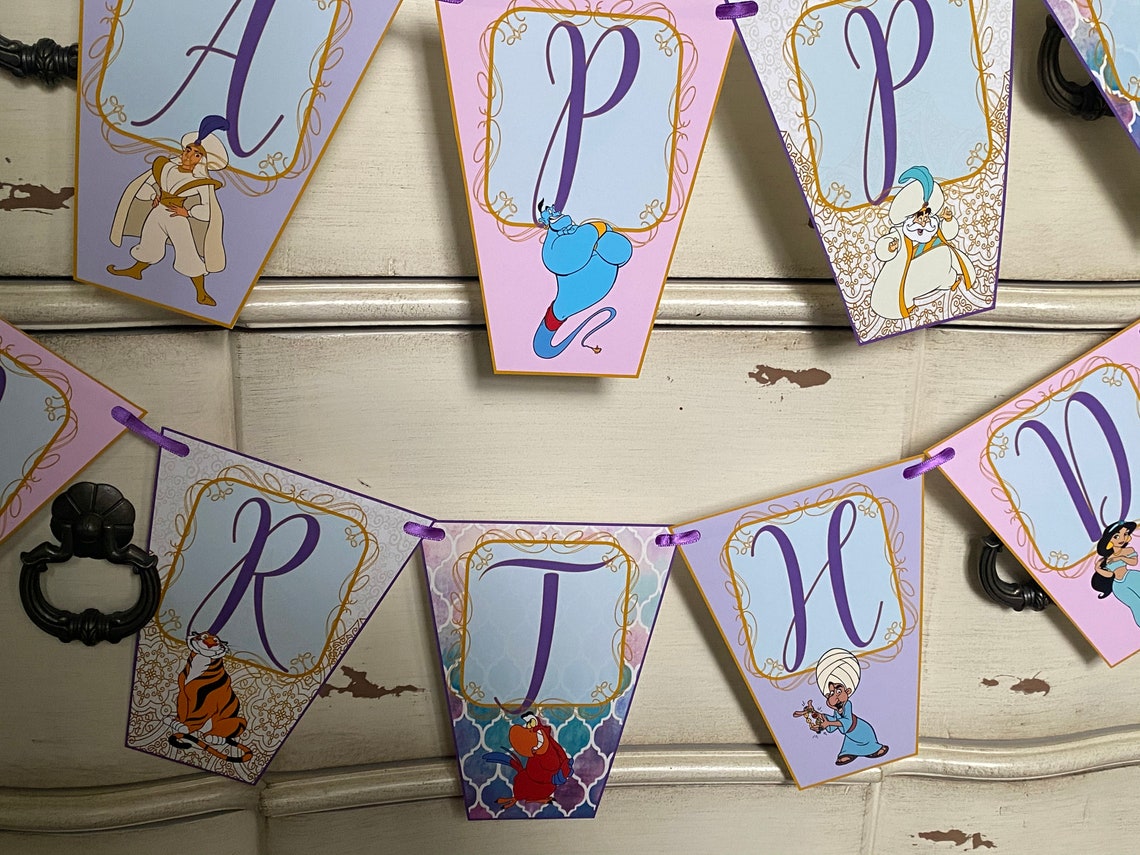 Aladdin Themed - Happy Birthday Banner - Customizable - Aladdin ...