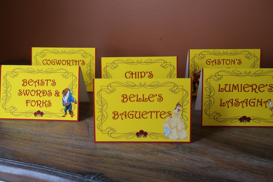 Beauty and the Beast Themed Food Tent Cards Customizable - Etsy