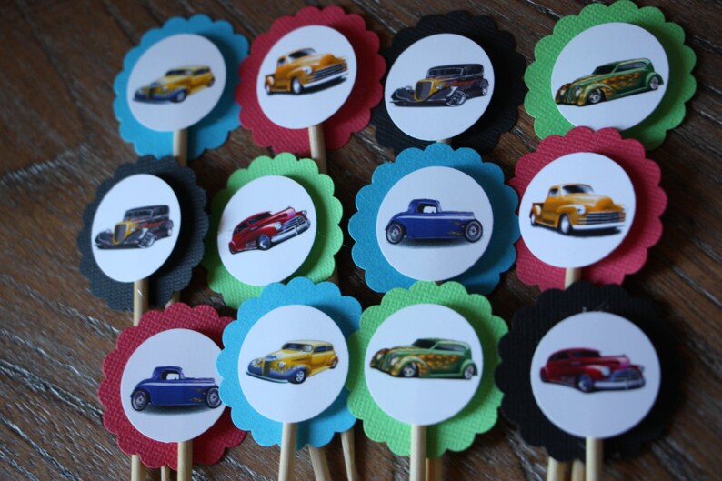 Hot Rod Themed Cupcake Toppers Set of 12 | Etsy