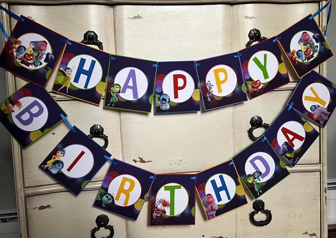 Inside Out and Inside Out 2 Themed - Happy Birthday Banner ...