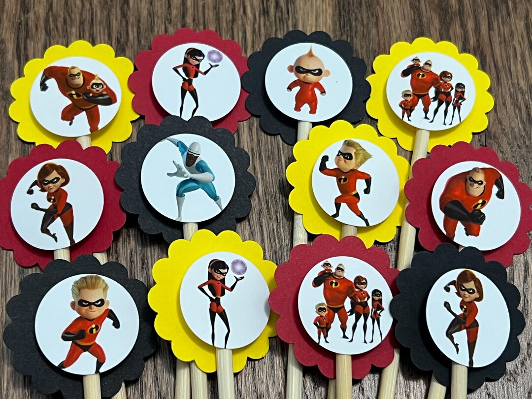 The Incredibles Themed Cupcake Toppers - Set of 12 - Disney - Pixar ...
