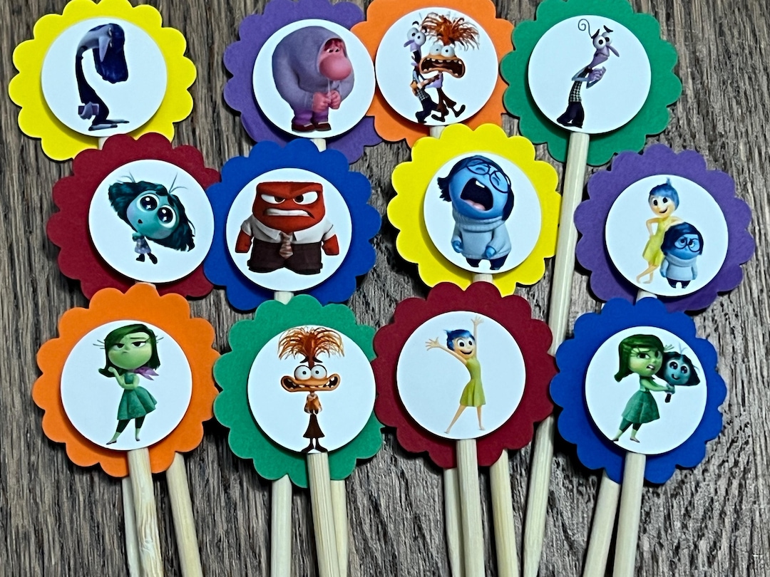 Inside Out / Inside Out 2 Themed Cupcake Toppers Set of 12 joy, Sadness ...