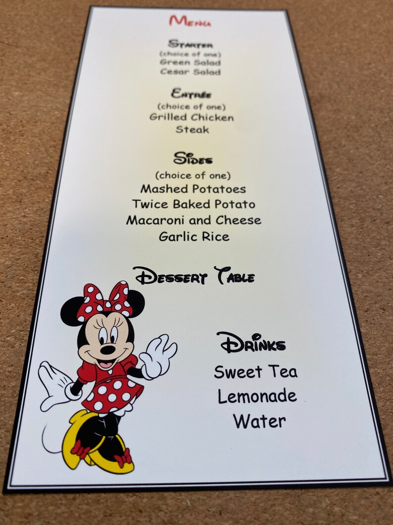 Minnie Mouse Theme Menu customizable Sold in Lots of | Etsy