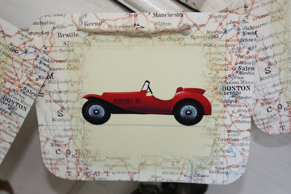 Vintage/ Antique Red Car Themed Banner **11-12 Letter Customizable ...