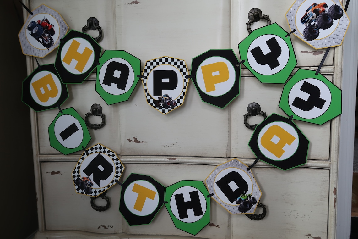 Monster Truck / Monster Jam Theme Happy Birthday Banner - Etsy