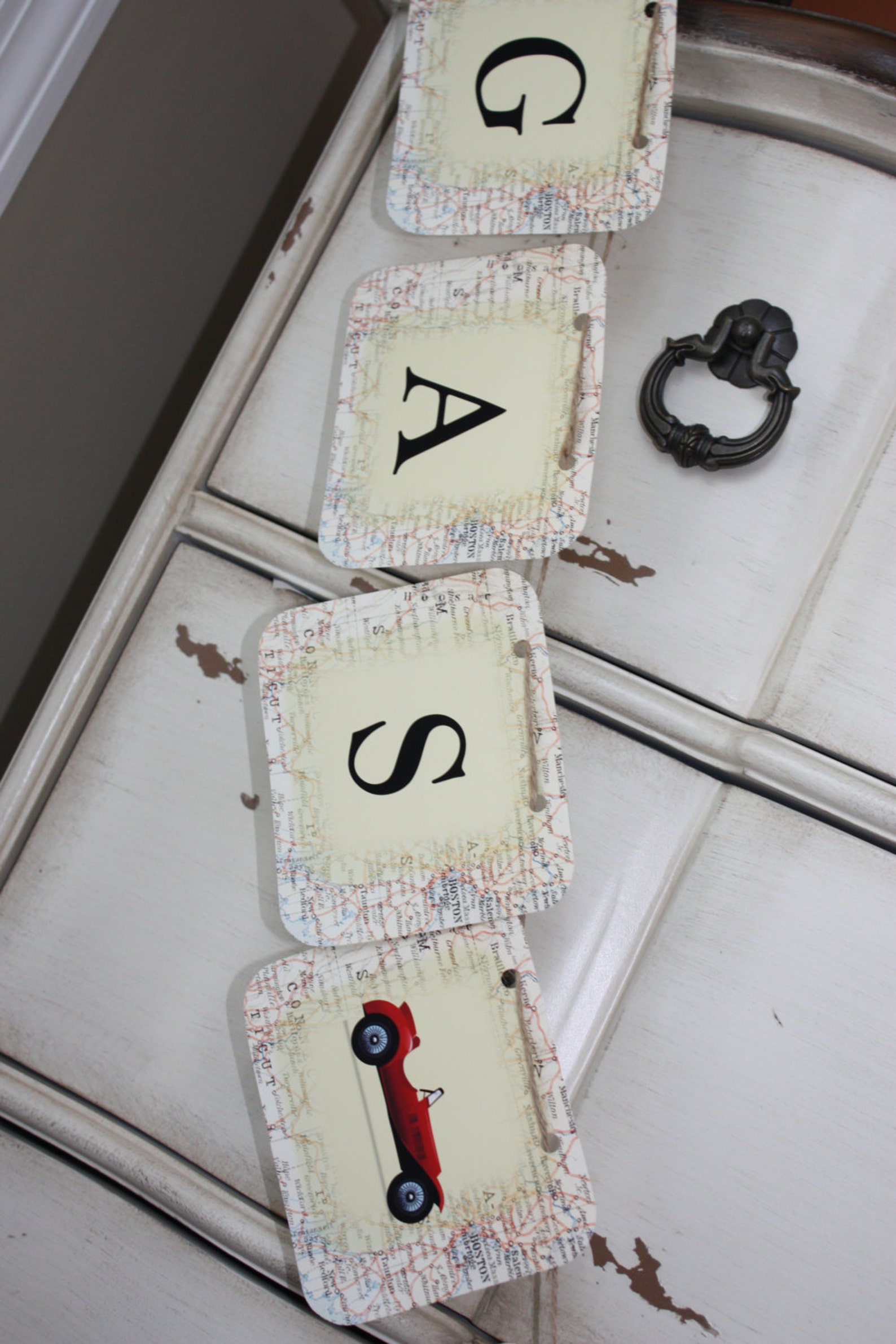 Vintage/ Antique Red Car Themed Banner **11-12 Letter Customizable ...