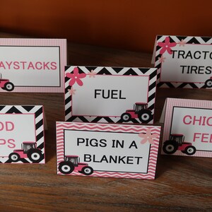 Pink Tractor Themed - Food Tent Cards - Customizable - Tractor Theme ...
