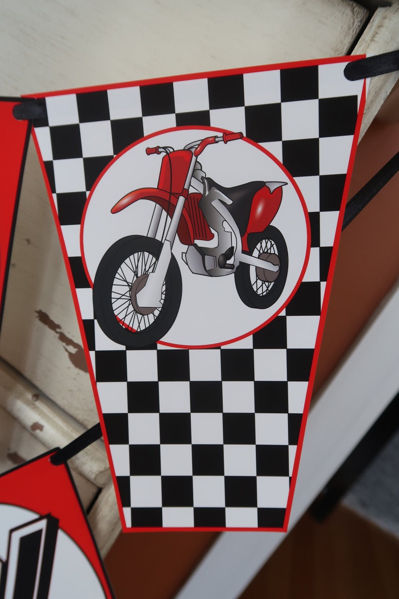 Red Dirt Bike - Happy Birthday Banner - Customizeable - (red Dirt Bike ...
