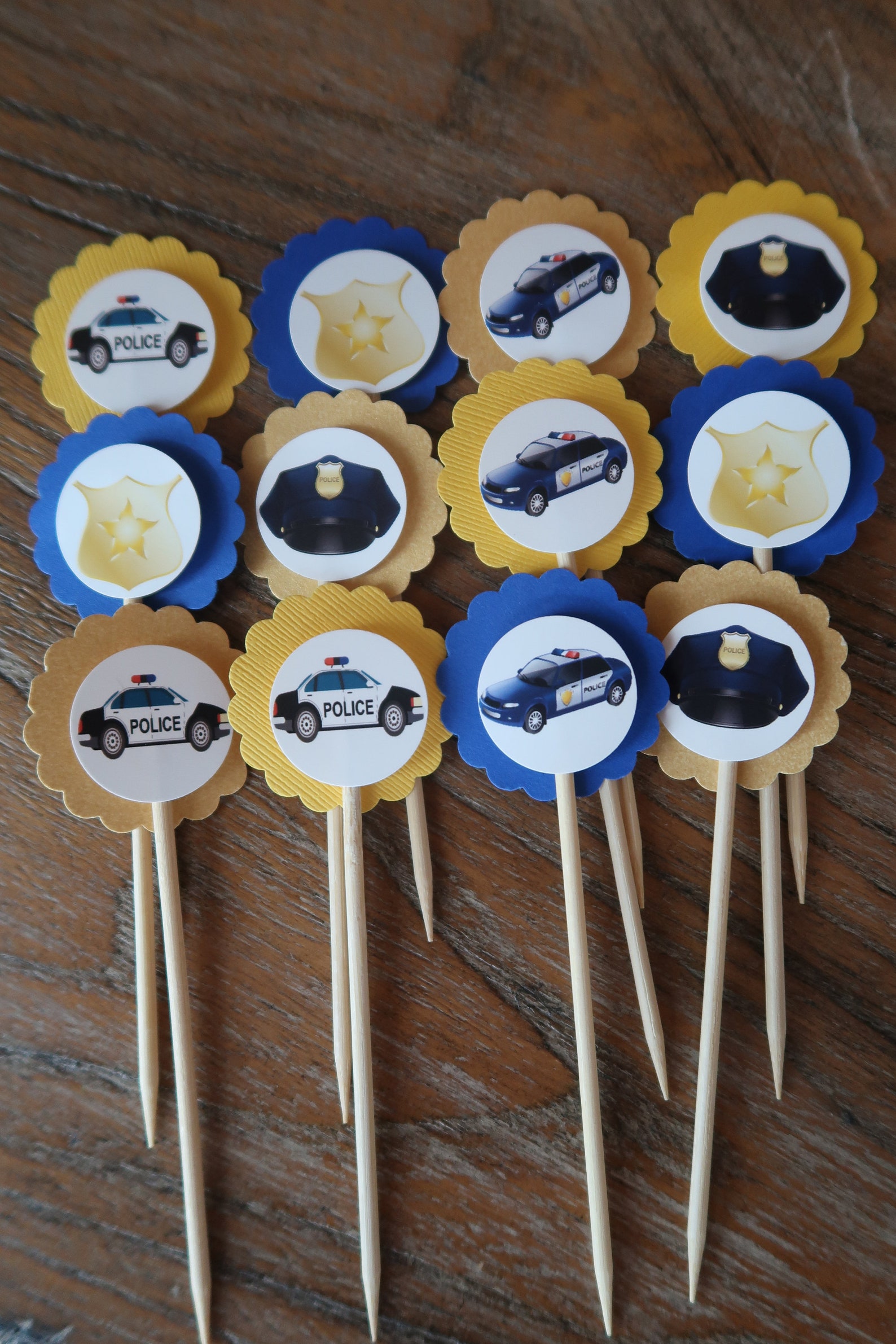 Police Themed Cupcake Toppers Set of 12 blue Yellow and | Etsy