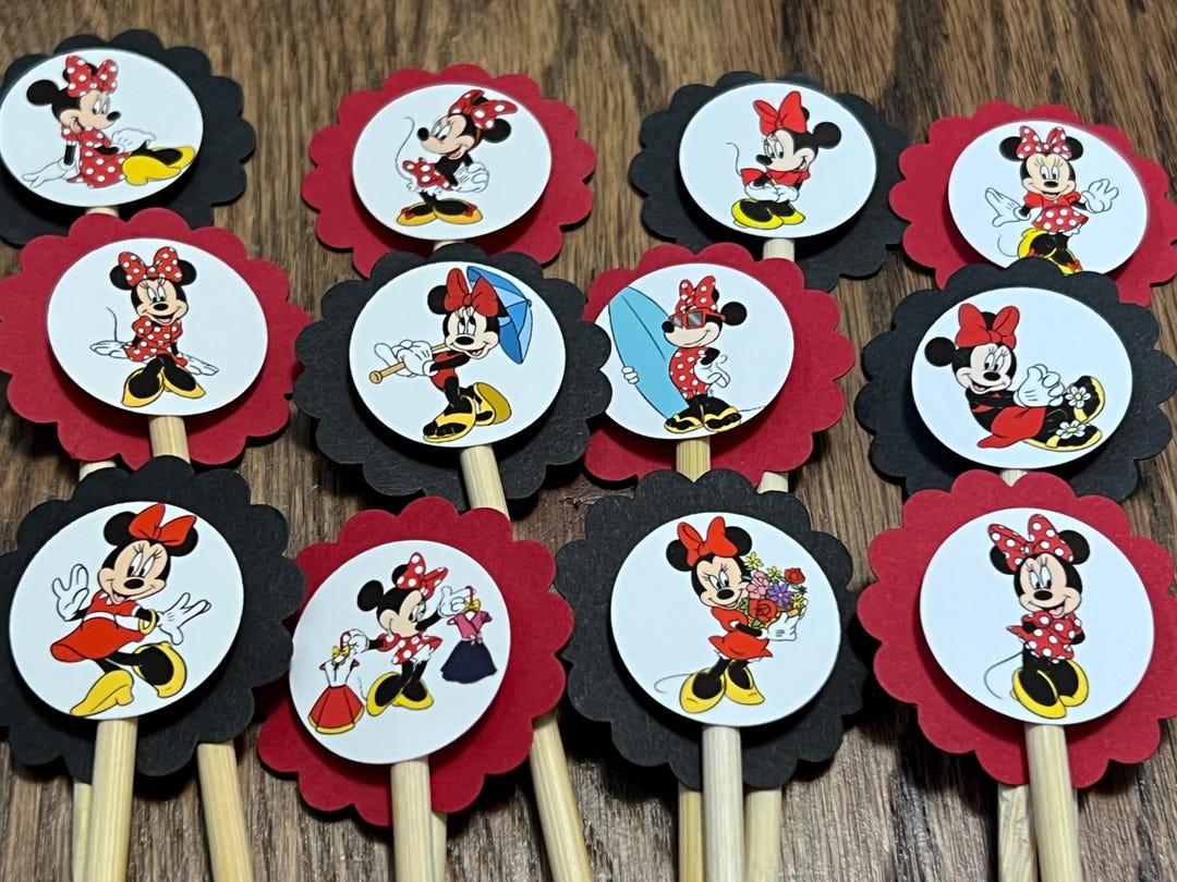 Minnie Mouse Themed Cupcake Toppers (red and Black) - Disney - Mickey ...