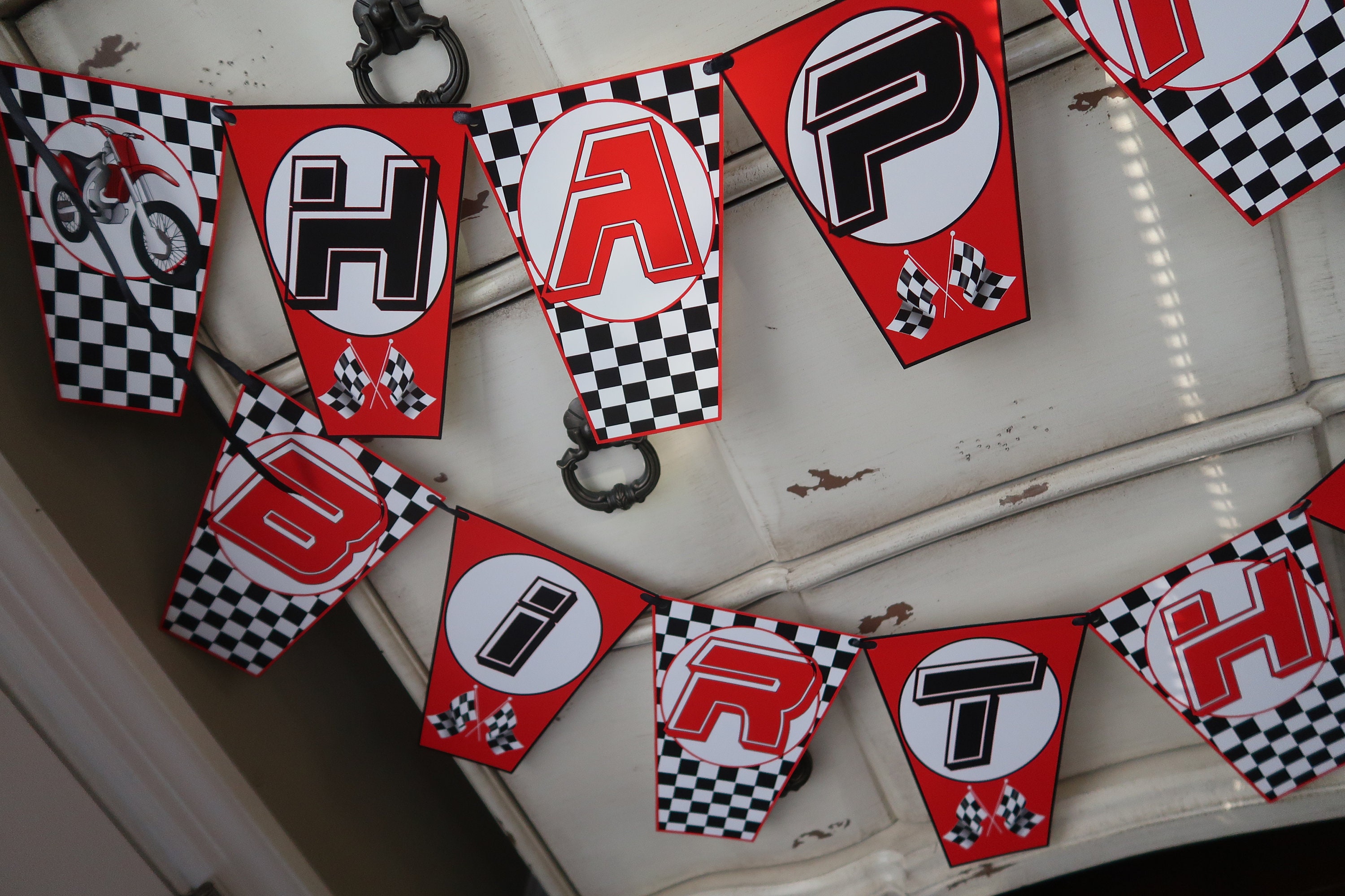 Red Dirt Bike Happy Birthday Banner Customizeable red - Etsy