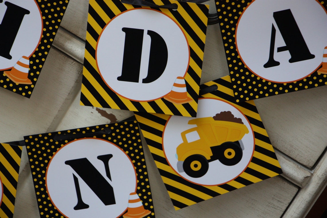 Construction / Truck Themed Happy Birthday Banner - Etsy