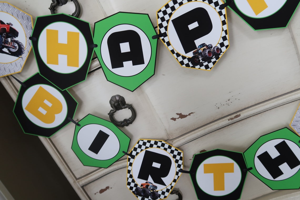 Monster Truck / Monster Jam Theme Happy Birthday Banner - Etsy