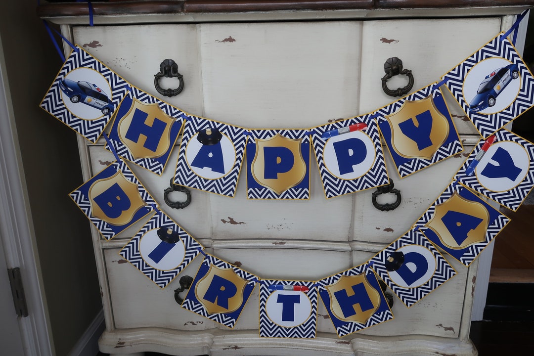 Police Themed - Happy Birthday Banner - Customizeable - (police Officer ...