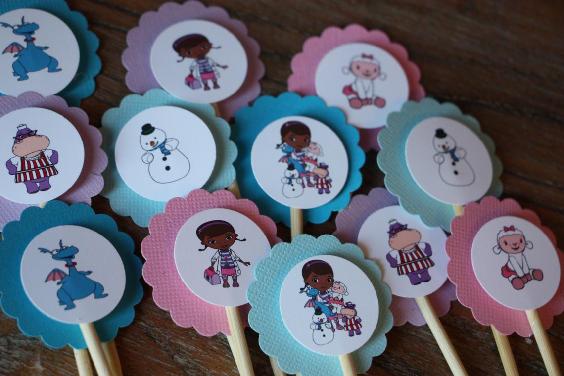 Doc Mcstuffins Themed Cupcake Toppers - Set of 12 (doc, Stuffy, Lambie ...
