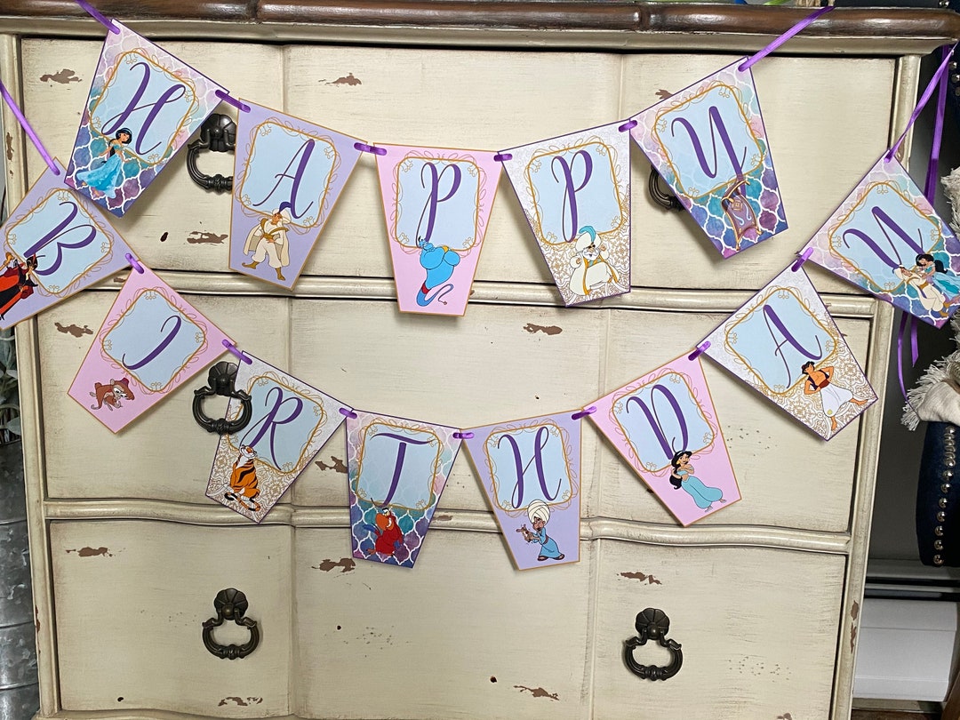 Aladdin Themed Happy Birthday Banner Customizeable - Etsy