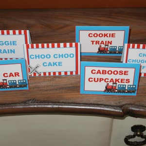 Red and Blue Train Themed - Food Tent Cards - Train Theme - Blue Train ...