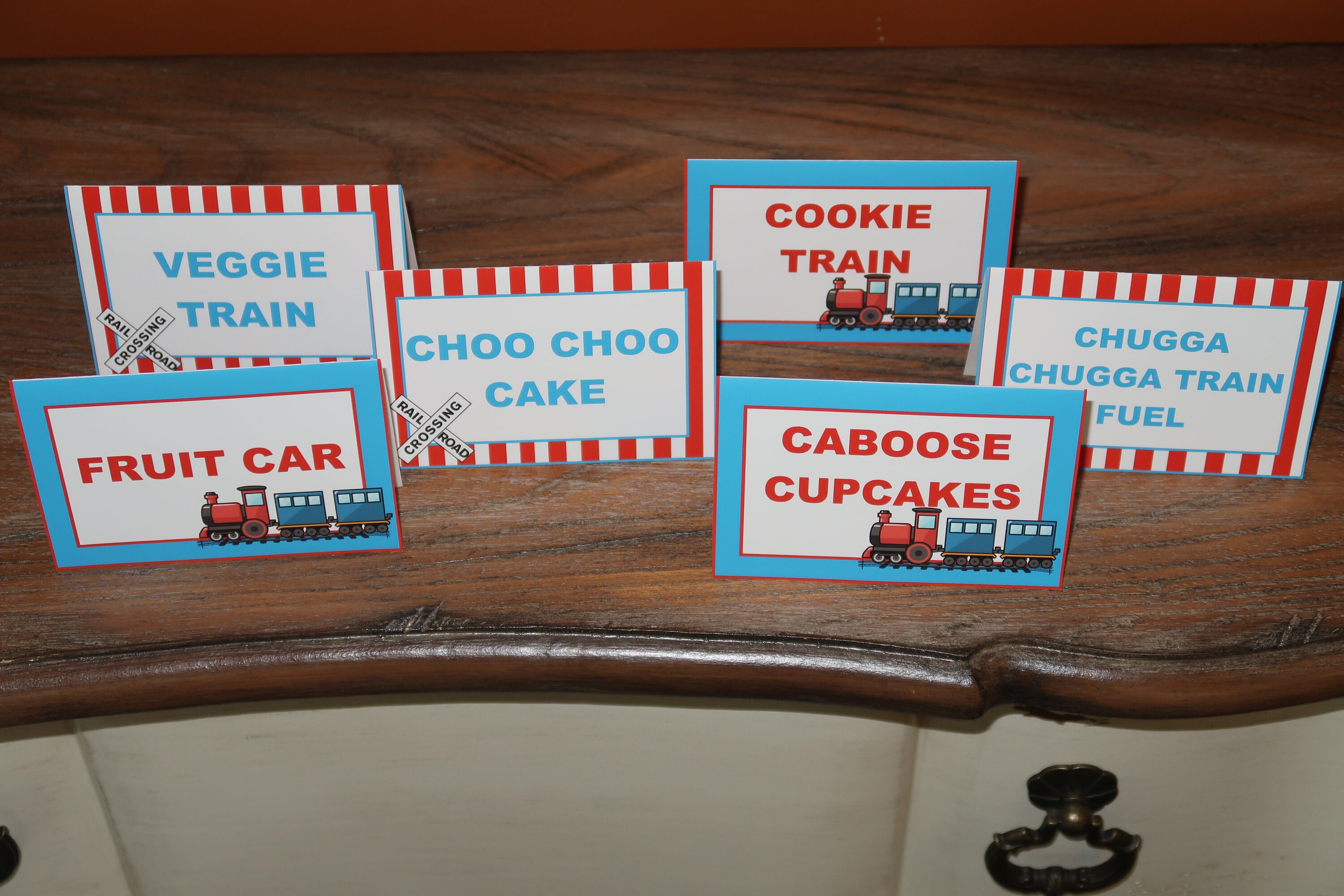 Red and Blue Train Themed Food Tent Cards Train Theme | Etsy