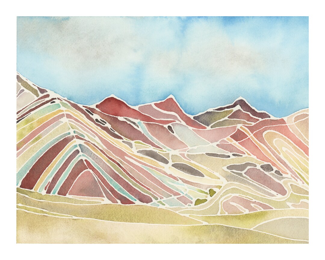 Rainbow Mountain, Peru Watercolor Landscape Painting - Fine Art Print ...